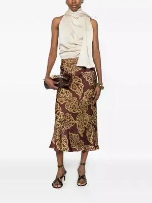 OTTOD'AME Leaf-print Midi Skirt