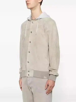 Eleventy Hooded Suede Jacket - Neutrals