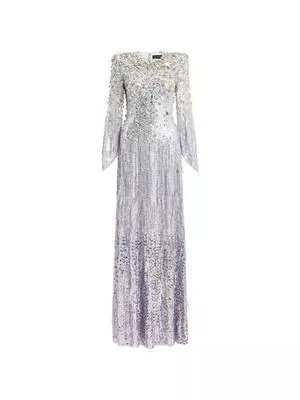 Metallic Silver Sequin Maxi Dress