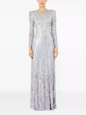 Jenny Packham Sequined Long-sleeve Maxi Dress - Silver
