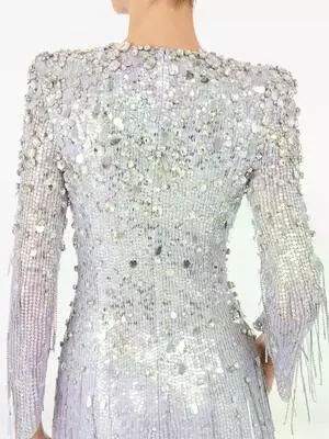 Jenny Packham Sequined Long-sleeve Maxi Dress - Silver