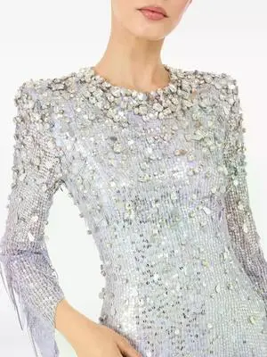 Jenny Packham Sequined Long-sleeve Maxi Dress - Silver