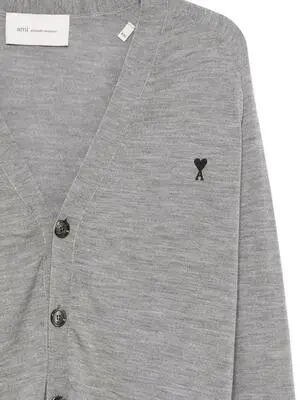 AMI Paris Button V-neck Cardigan - Grey