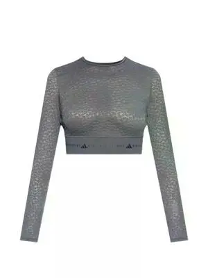 Adidas By Stella McCartney Long-sleeved Cropped Top With Animal Print