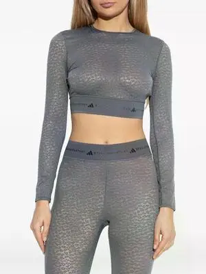 Adidas By Stella McCartney Long-sleeved Cropped Top With Animal Print