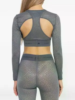 Adidas By Stella McCartney Long-sleeved Cropped Top With Animal Print