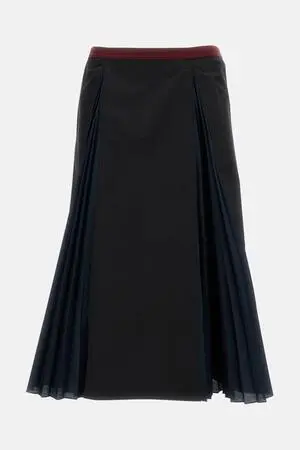 Plan C Pleated Trapezoid Midi Skirt