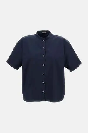 M.S.M. MILANO Cotton Blend Mandarin Collar Shirt - Blue