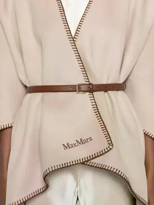 Max Mara Logo-embroidered Wool Poncho - Neutrals