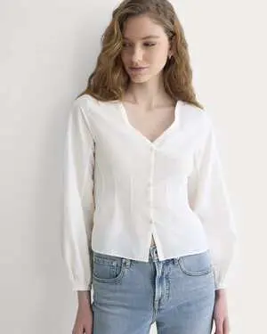 Everlane Balloon Sleeve V-neck Blouse - Bone