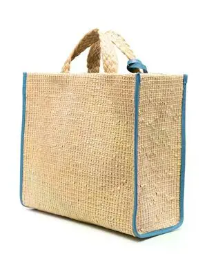 Red Valentino Slogan Straw Tote Bag