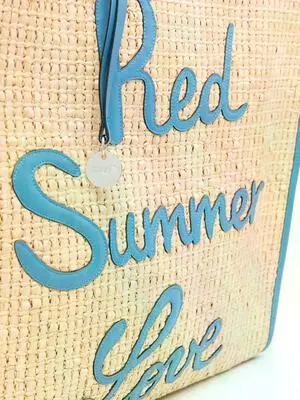 Red Valentino Slogan Straw Tote Bag