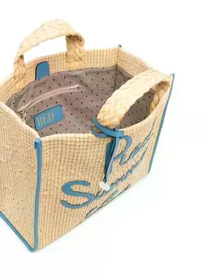 Red Valentino Slogan Straw Tote Bag