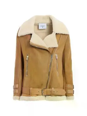 DONDUP Shearling Belted Lamb Leather Jacket