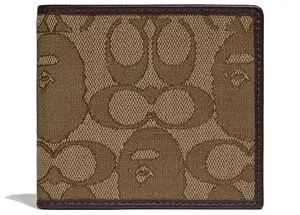 COACH® X Bape Coin Wallet Signature Jacquard With Ape Head - Light Antique Nickel/khaki