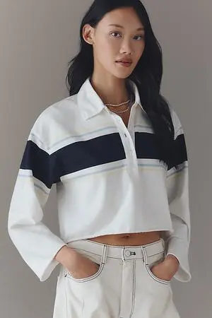 RE/DONE Rugby Crop Polo Top - Off White Stripe