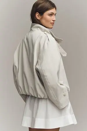 Maeve Retta Funnel-neck Double-breasted Short Trench Coat Jacket - Light Sand