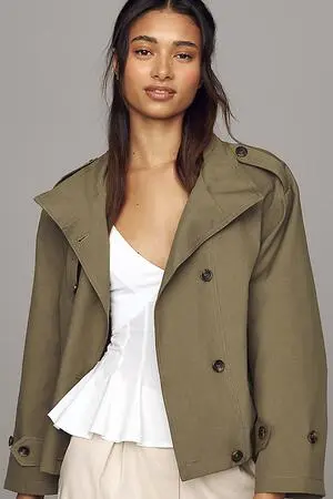 Maeve Double-breasted Short Trench Coat - Olive