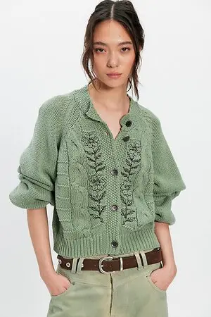 Free People We The Free On The Edge Cardigan - Oiled Green Combo