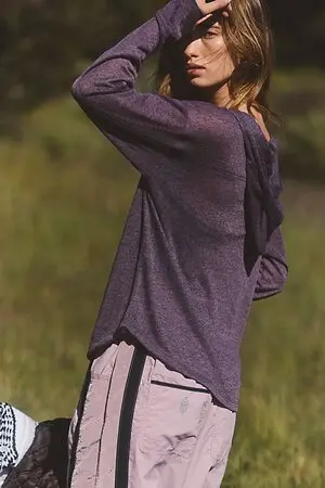 Free People Textured Pullover Hooded Top Moonscape