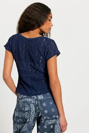 Free People Claro Lace Tee - Navy Academy