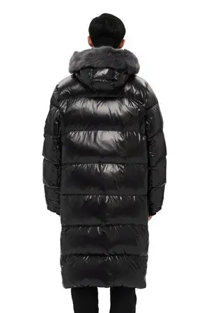 ALPHA STYLE Long Hooded Down Parka - Black