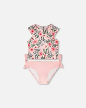 DEUX PAR DEUX Two-piece Hibiscus Print Swimsuit - Pink Hibiscus Print