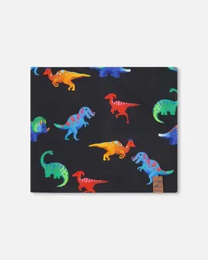 DEUX PAR DEUX Stretch Jersey Dinosaur Neck Tube - Black Dinosaur Print
