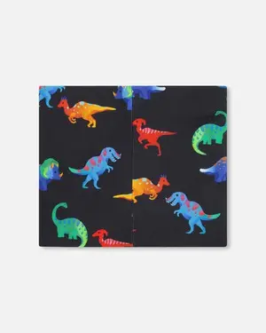 DEUX PAR DEUX Stretch Jersey Dinosaur Neck Tube - Black Dinosaur Print