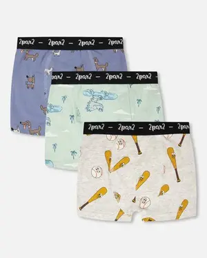 DEUX PAR DEUX Organic Cotton Boxers Pack Of 3 - Beige Printed Trucks