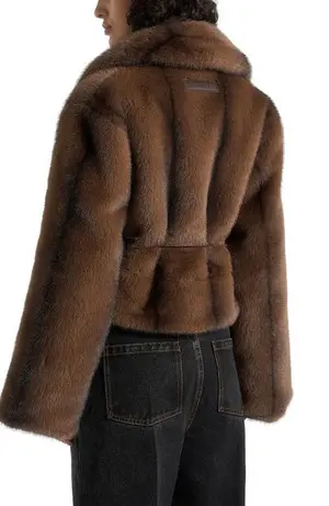 Manière De Voir Faux Fur Shawl Jacket With Leather Belt