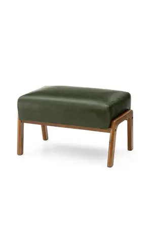 GLITZHOME Mid-century Modern Faux Leather Accent Stool With Walnut Rubberwood Legs - Green