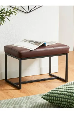 GLITZHOME Modern Thick Leatherette Accent Stool With Metal Frame - Coffee