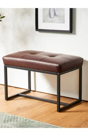 GLITZHOME Modern Thick Leatherette Accent Stool With Metal Frame - Coffee