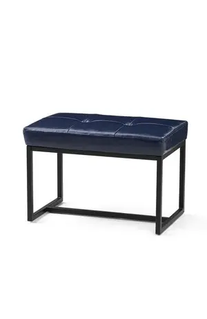 GLITZHOME Modern Thick Leatherette Accent Stool With Metal Frame - Navy Blue