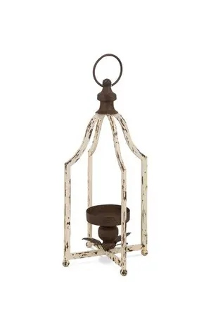 GLITZHOME Modern Farmhouse Metal Decorative Lantern Candle Holder - White