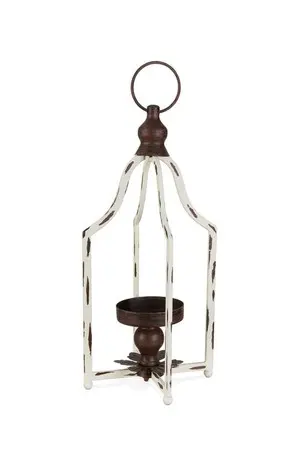 GLITZHOME Modern Farmhouse Metal Decorative Lantern Candle Holder - White