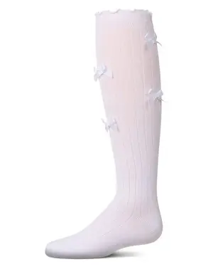MEMOI Knee High Socks With Bow Appliqués - White