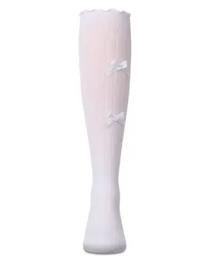 MEMOI Knee High Socks With Bow Appliqués - White