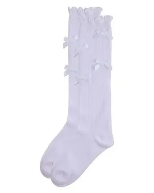 MEMOI Knee High Socks With Bow Appliqués - White