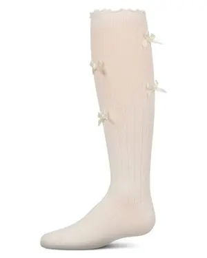 MEMOI Knee High Socks With Bow Appliqués Winter White