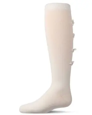 MEMOI Back Bow Trimmed Knee Socks - Winter White
