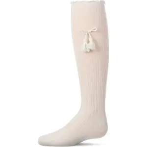 MEMOI Tassle Bow Trimmed Knee High Socks - Winter White