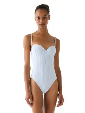 Kate Spade New York Striped Bow Back One Piece Swimsuit - Diamond Blue