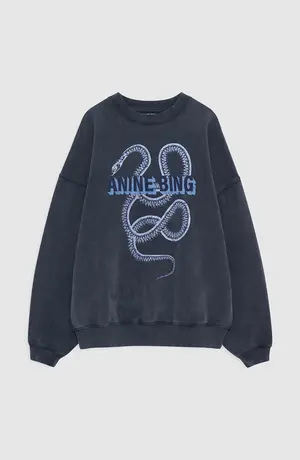 ANINE BING Harvey Crew Sweatshirt Snake - Washed Black