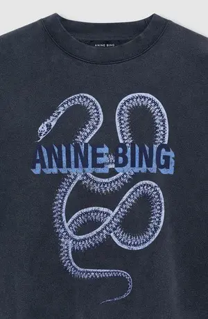 ANINE BING Harvey Crew Sweatshirt Snake - Washed Black