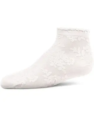 MEMOI Botanic Sheer Floral Anklet Socks - White