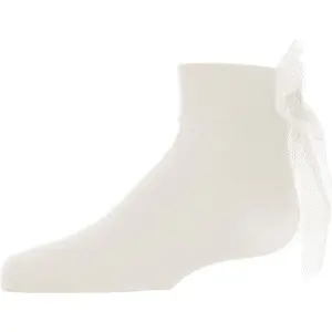 MEMOI Microfiber Tulle Bow Anklet Socks - Winter White