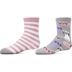 MEMOI Kitty Cats Fuzzy Mid-cut Socks 2-pack - Gray