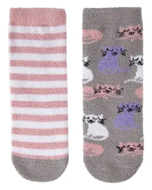 MEMOI Kitty Cats Fuzzy Mid-cut Socks 2-pack